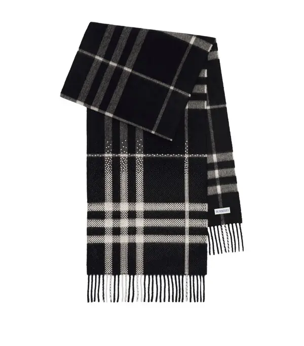 Burberry Cashmere Check Crystal-embellished Scarf - Black