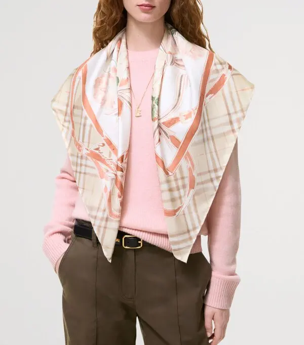 Burberry Silk Rose Check Scarf