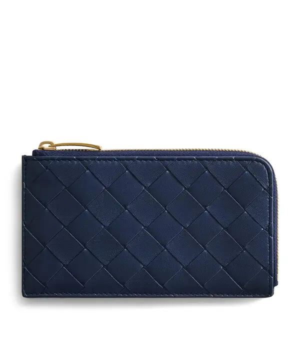 Bottega Veneta Leather Intrecciato L-zip Card Holder - Blue