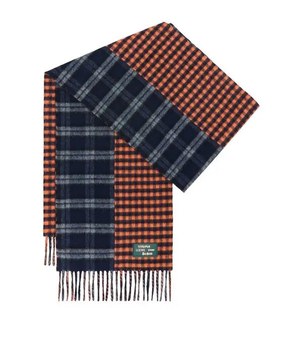 Loewe X Cosima Von Bonin Wool-cashmere Check Scarf - Navy