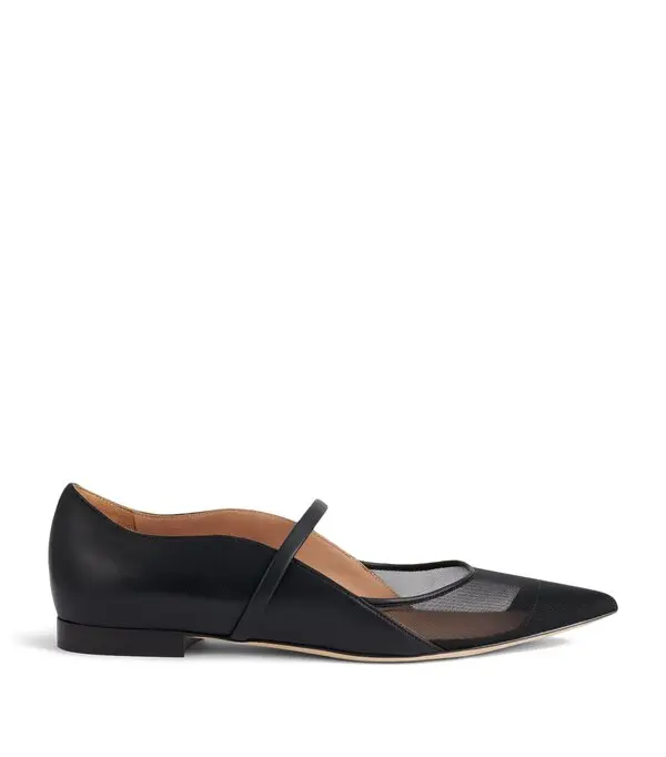 MALONE SOULIERS Leather And Mesh Maureen Arc Flats - Black