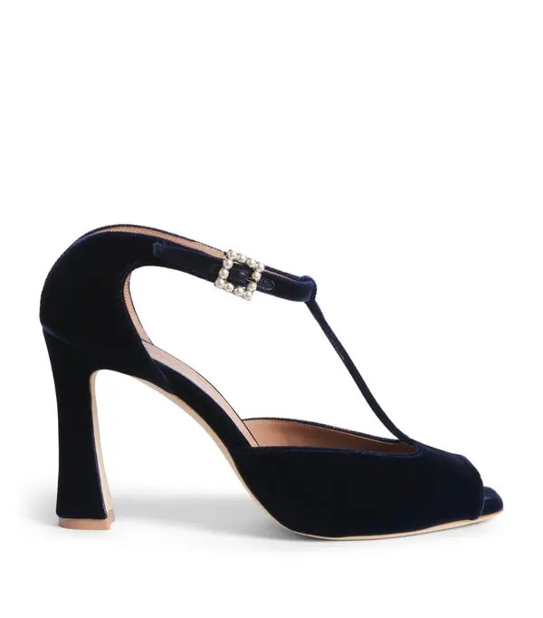 MALONE SOULIERS Velvet Nomi Heeled Sandals 90 - Navy