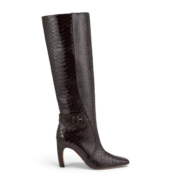 MALONE SOULIERS Embossed Leather Raven Knee-high Boots 90 - Brown