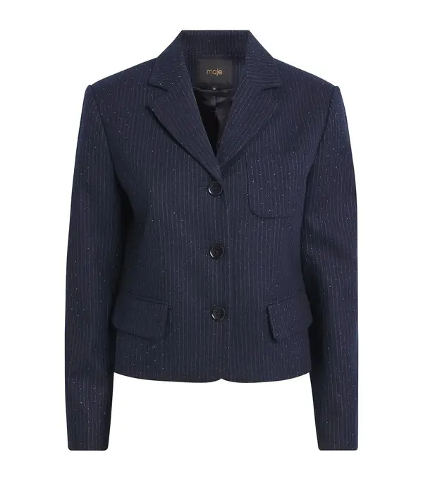 Maje Cropped Sequin Blazer - Blue
