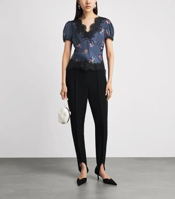 SELF-PORTRAIT Satin-lace Floral Blouse
