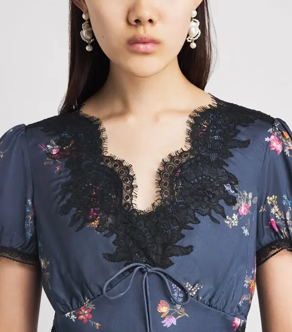 SELF-PORTRAIT Satin-lace Floral Blouse