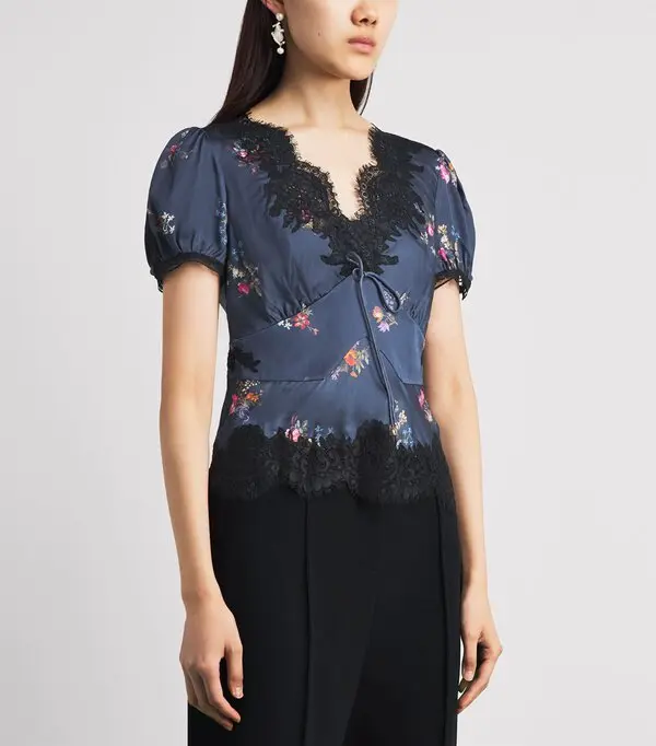 SELF-PORTRAIT Satin-lace Floral Blouse