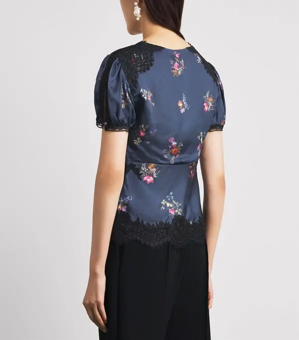SELF-PORTRAIT Satin-lace Floral Blouse