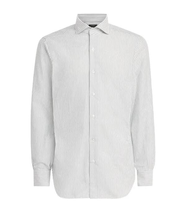 BARBA NAPOLI Washed Cotton Stripe Shirt - Green