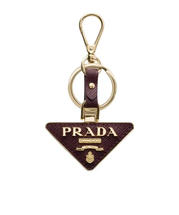 Prada Saffiano Leather And Metal Keychain - Black