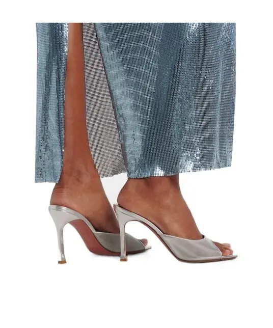 Amina Muaddi Leather-trimmed Mesh Mules