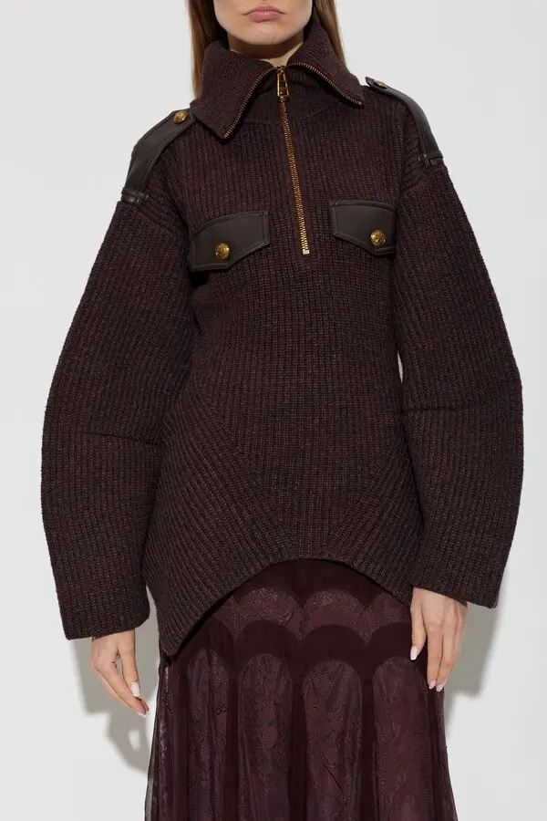 Zimmermann Ribbed Wool Sweater With Leather Accents