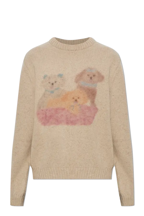 CARNE BOLLENTE Crew Neck Sweater With Dog Print - Beige
