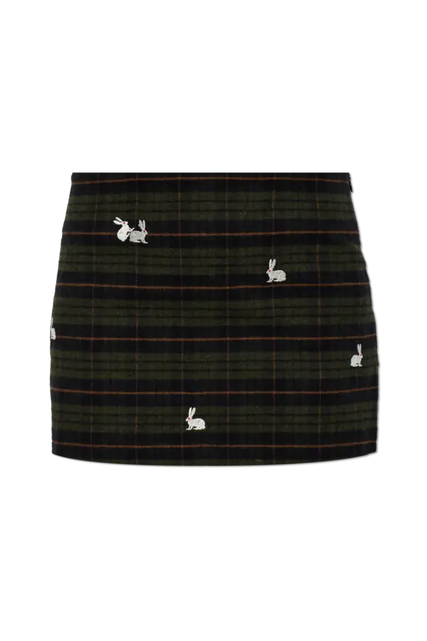 CARNE BOLLENTE Plaid Embroidered Mini Skirt - Green