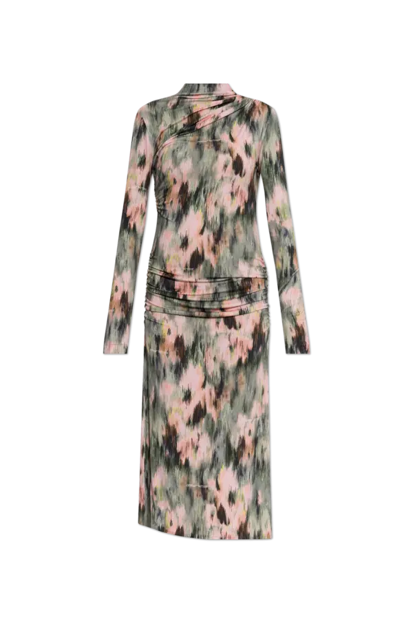 Off-White Long Sleeve Printed Midi Dress