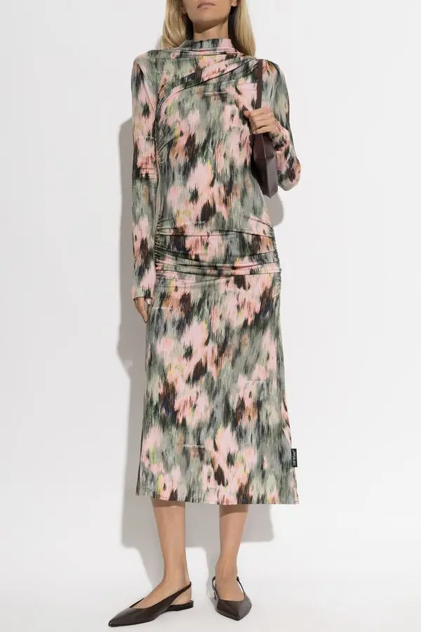 Off-White Long Sleeve Printed Midi Dress