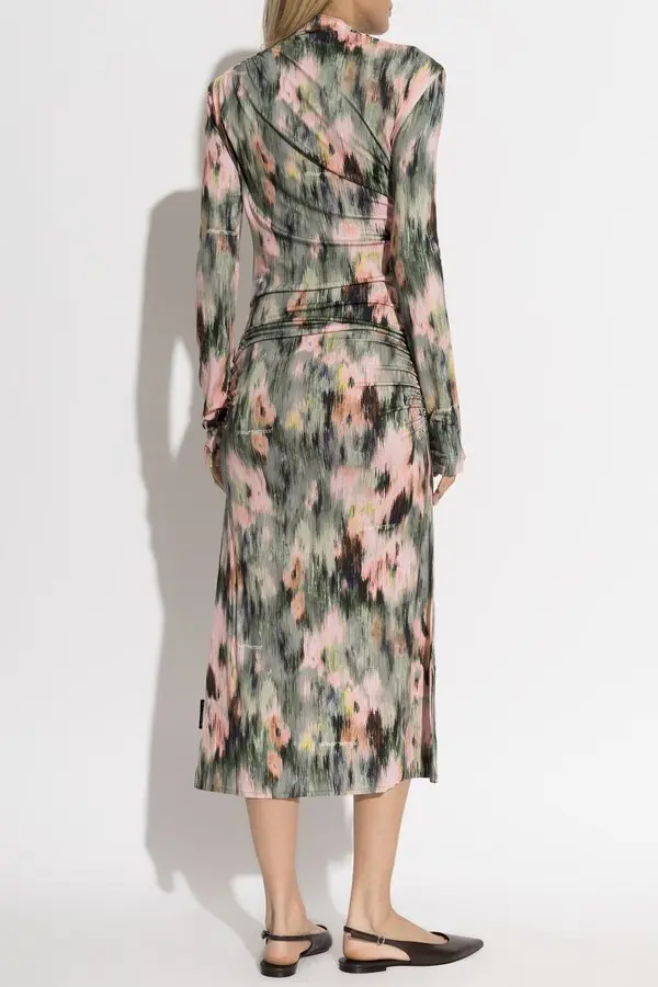 Off-White Long Sleeve Printed Midi Dress