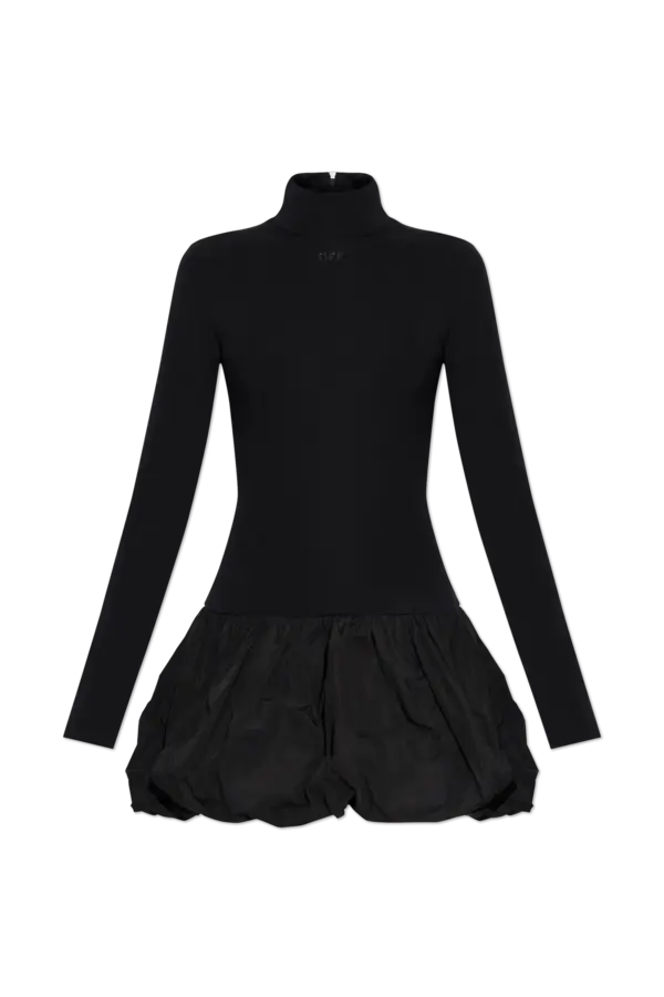 Off-White Dress With Flared Skirt - Black