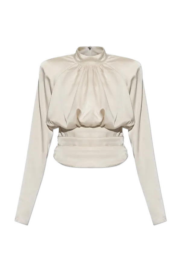 ROTATE BY BIRGER CHRISTENSEN Satin Draped Top - Cream