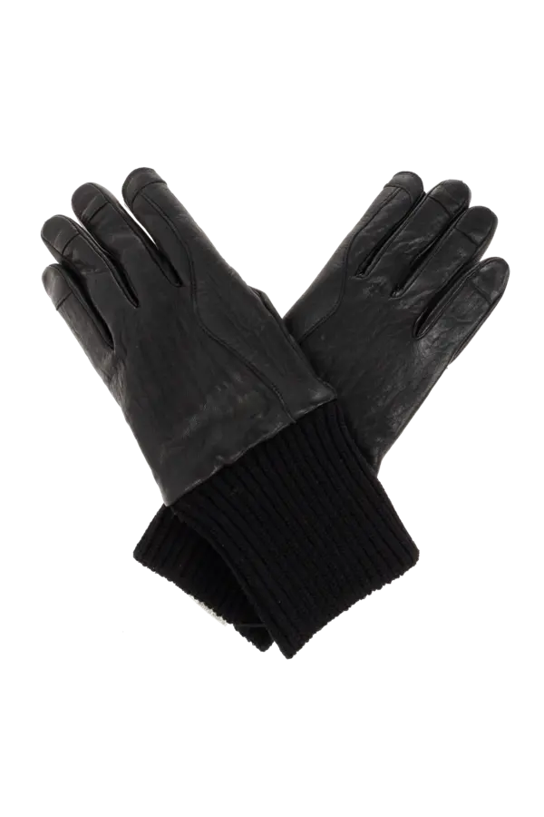 Rick Owens Leather Gloves With Ribbed Cuffs - Black