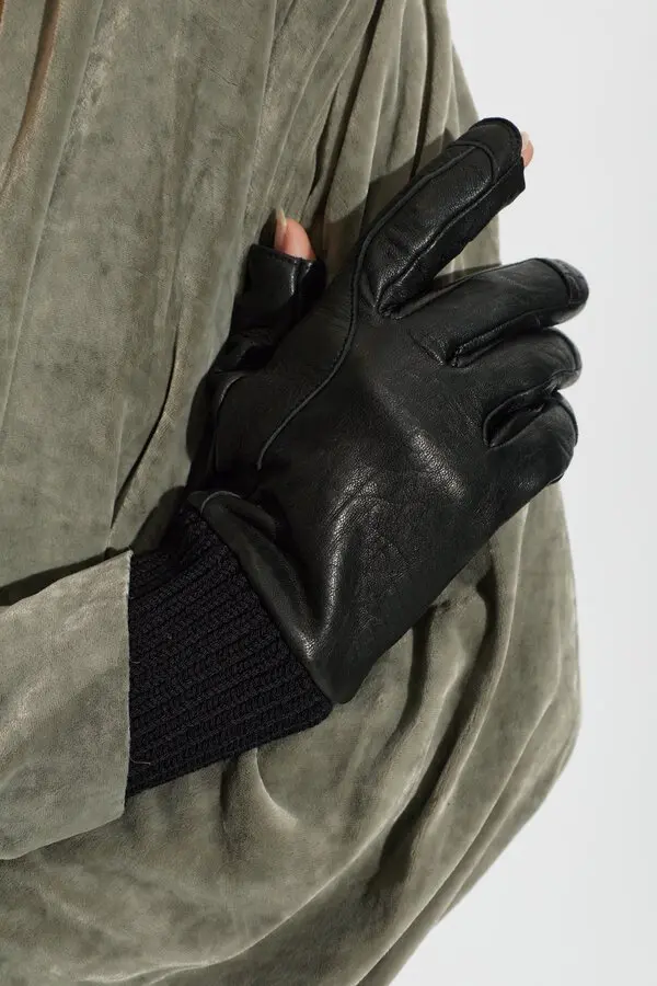 Rick Owens Leather Gloves With Ribbed Cuffs