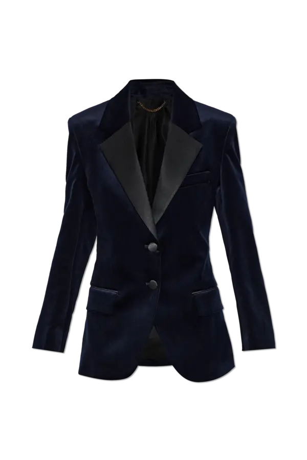 Victoria Beckham Velvet Single-breasted Blazer - Navy Blue