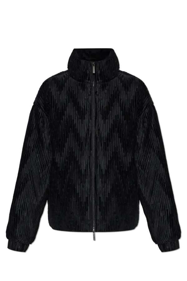 Emporio Armani Down Jacket With A Velvet Finish - Black