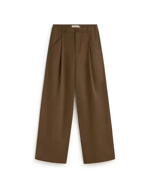 THINKING MU Wide Leg Pleat Molly Pants - Brown
