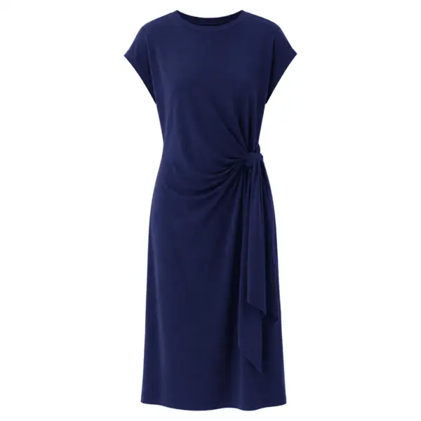 EXQUISE Ferguson Crew Neck Knit Midi Dress Navy - Blue