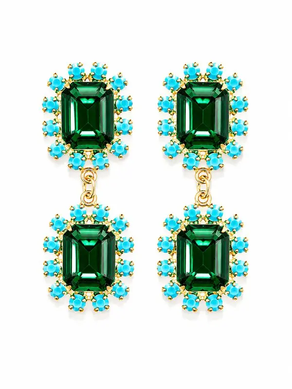 THE PINK REEF Twin Gem Earring In Emerald