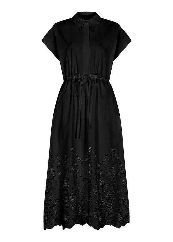 EXQUISE Leila Midi Dress With Eyelet Embroidery - Black