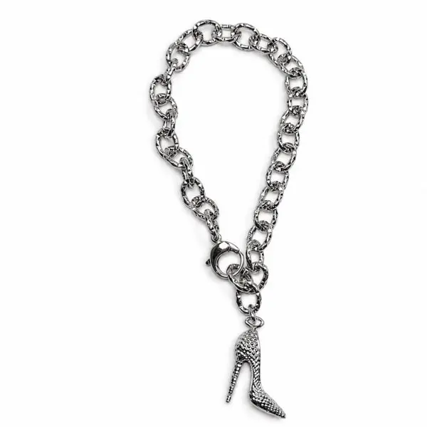 JAGGED HALO JEWELRY I'm Bad Stiletto Charm Adjustable Bracelet White Gold Filled - Silver