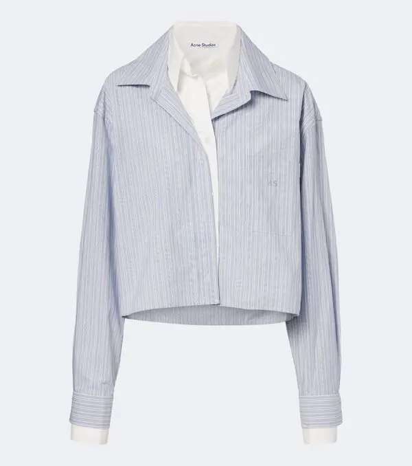 Acne Studios Striped Cropped Cotton Poplin Shirt - Blue
