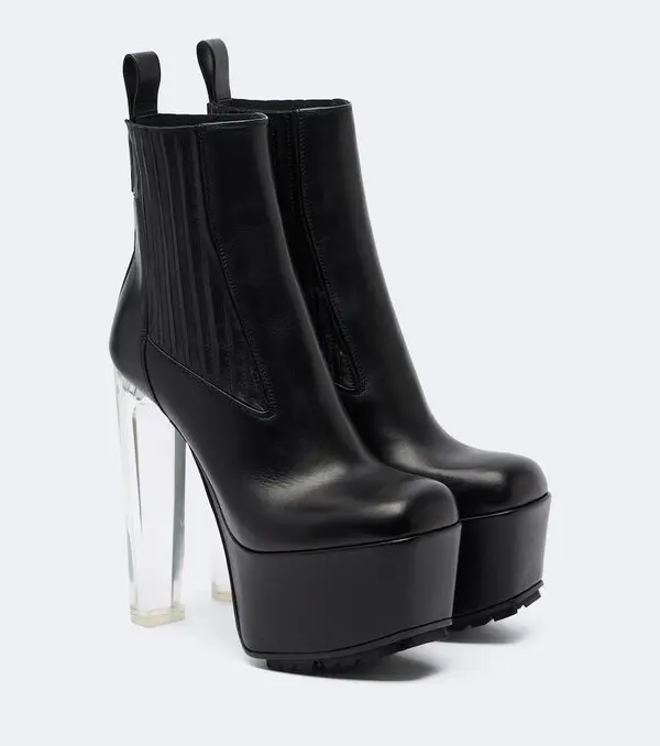 Rick Owens Beatle Kiss Leather Platform Ankle Boots - Black