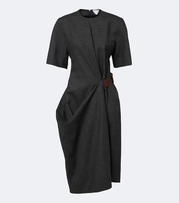 Bottega Veneta Belted Wool Midi Dress - Grey