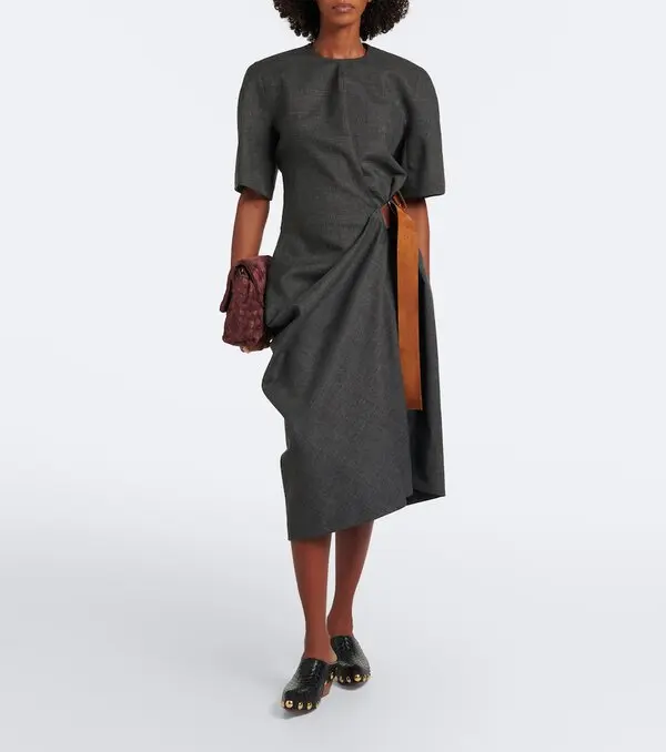 Bottega Veneta Belted Wool Midi Dress