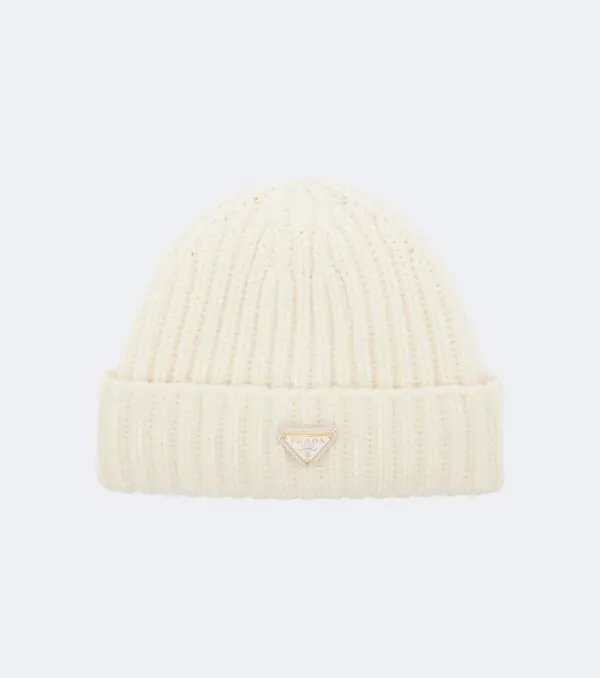 Prada Ribbed-knit Virgin Wool Beanie - Beige