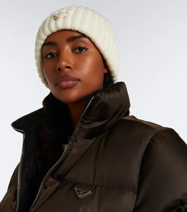 Prada Ribbed-knit Virgin Wool Beanie - Beige