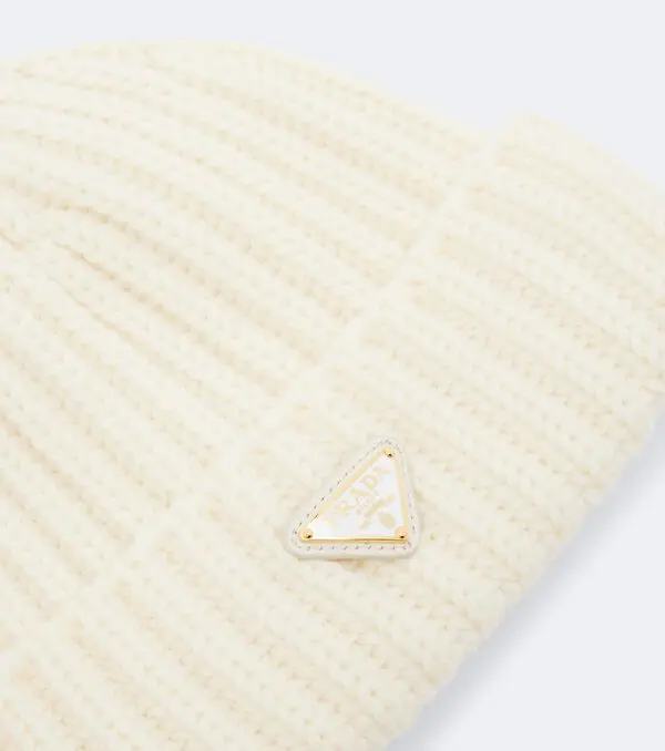 Prada Ribbed-knit Virgin Wool Beanie - Beige