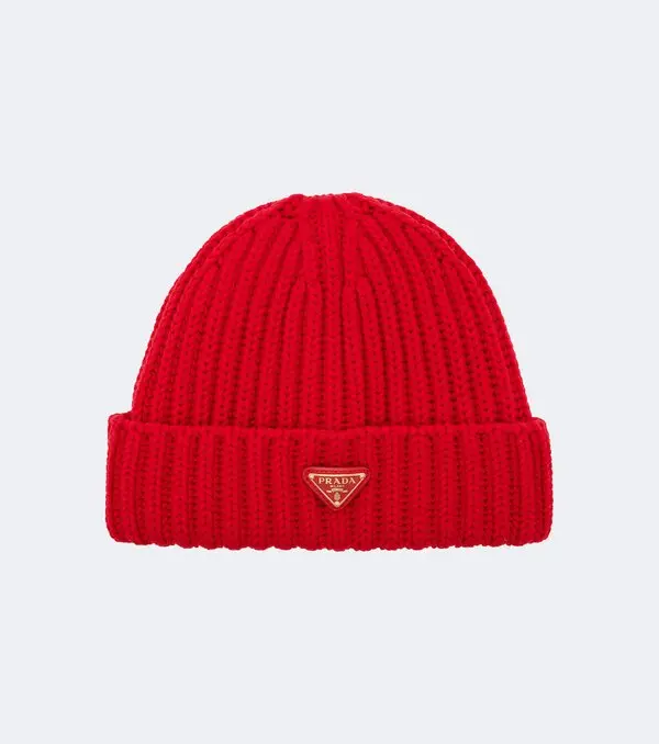 Prada Ribbed-knit Virgin Wool Beanie - Red