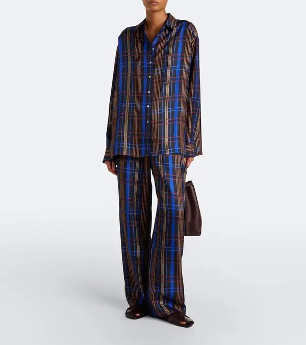 Asceno Aurelia Plaid Silk Twill Wide-leg Pants