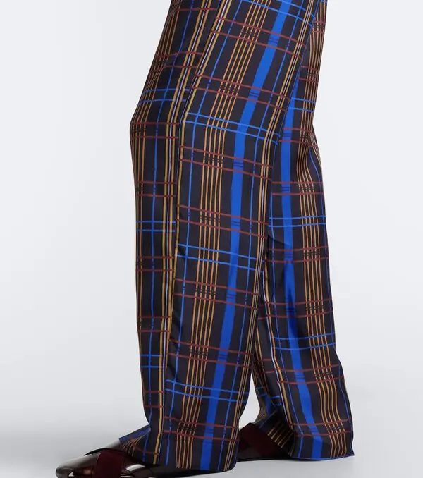 Asceno Aurelia Plaid Silk Twill Wide-leg Pants