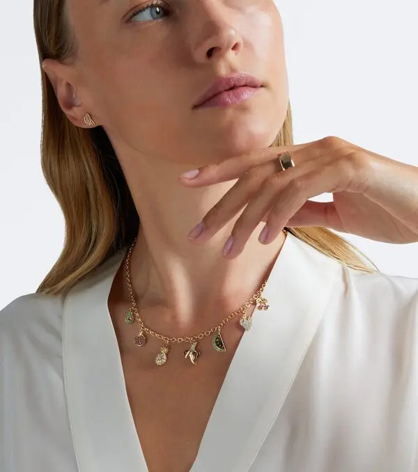 SYDNEY EVAN 14kt Charm Necklace With Gemstones