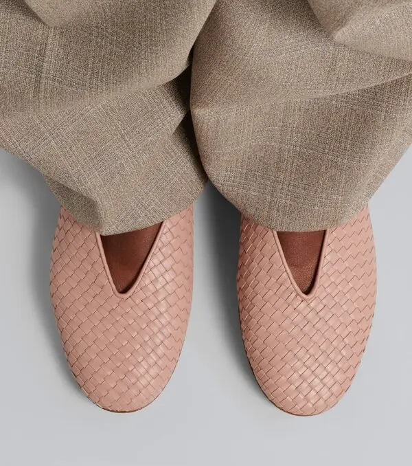 Bottega Veneta Rosa Intrecciato Leather Ballet Flats