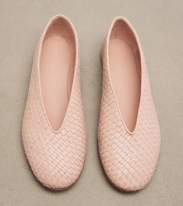 Bottega Veneta Rosa Intrecciato Leather Ballet Flats