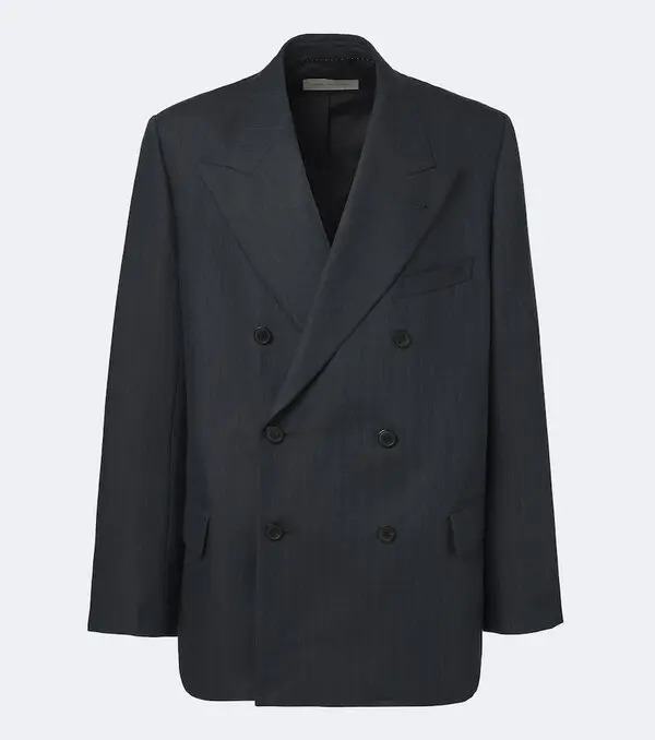 Dries Van Noten Double-breasted Herringbone Wool Blazer - Grey