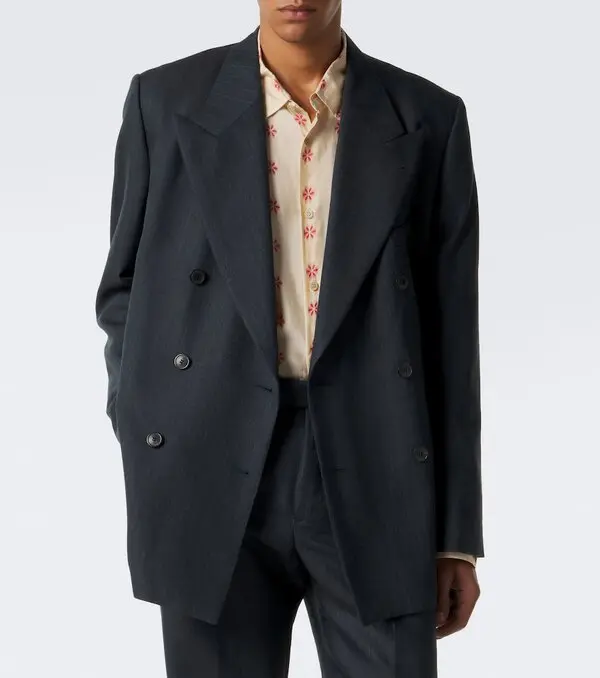 Dries Van Noten Double-breasted Herringbone Wool Blazer