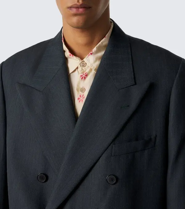 Dries Van Noten Double-breasted Herringbone Wool Blazer