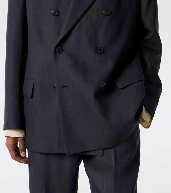 Dries Van Noten Double-breasted Herringbone Wool Blazer