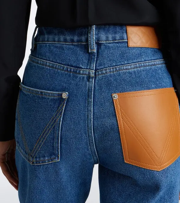 Bottega Veneta Intrecciato Leather-trimmed Slim Jeans